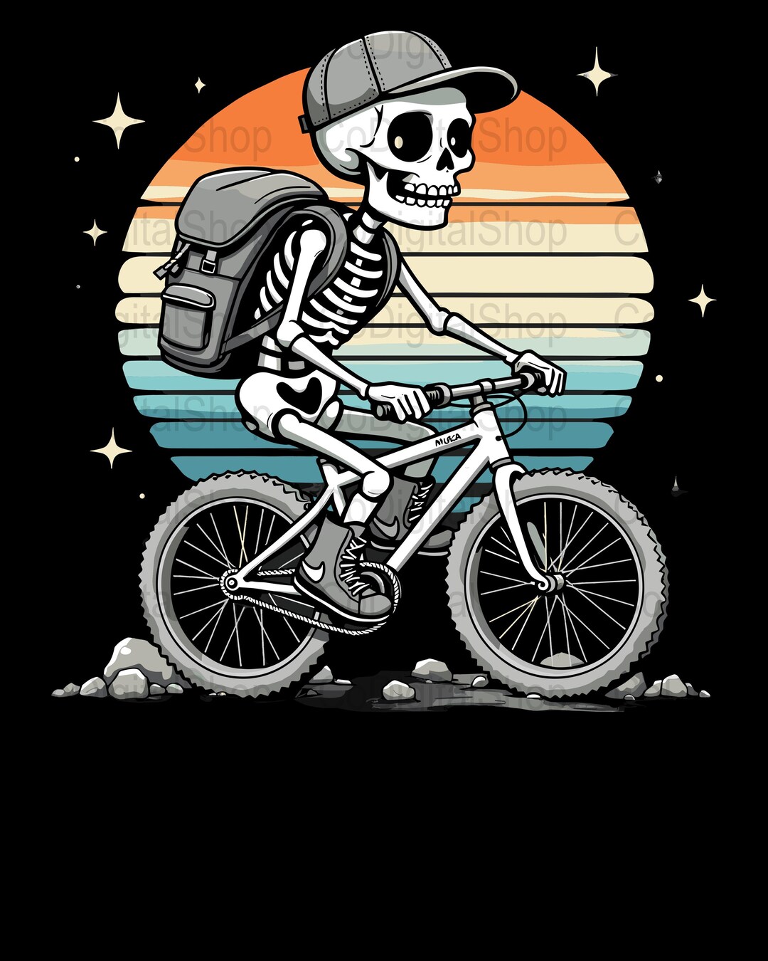 Skeleton Bicycle Rider Retro Sunset Art, Digital Download for Print ...