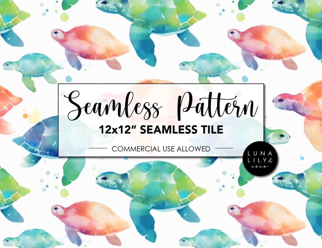 Watercolor Turtle Digital Paper, Turtle Seamless Pattern Tile ...