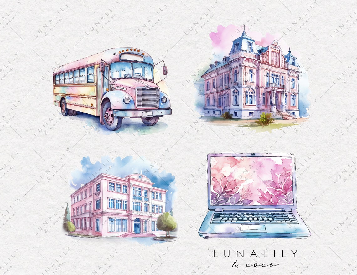 40 Watercolor Back to School Clipart, School Supplies Clipart, School ...