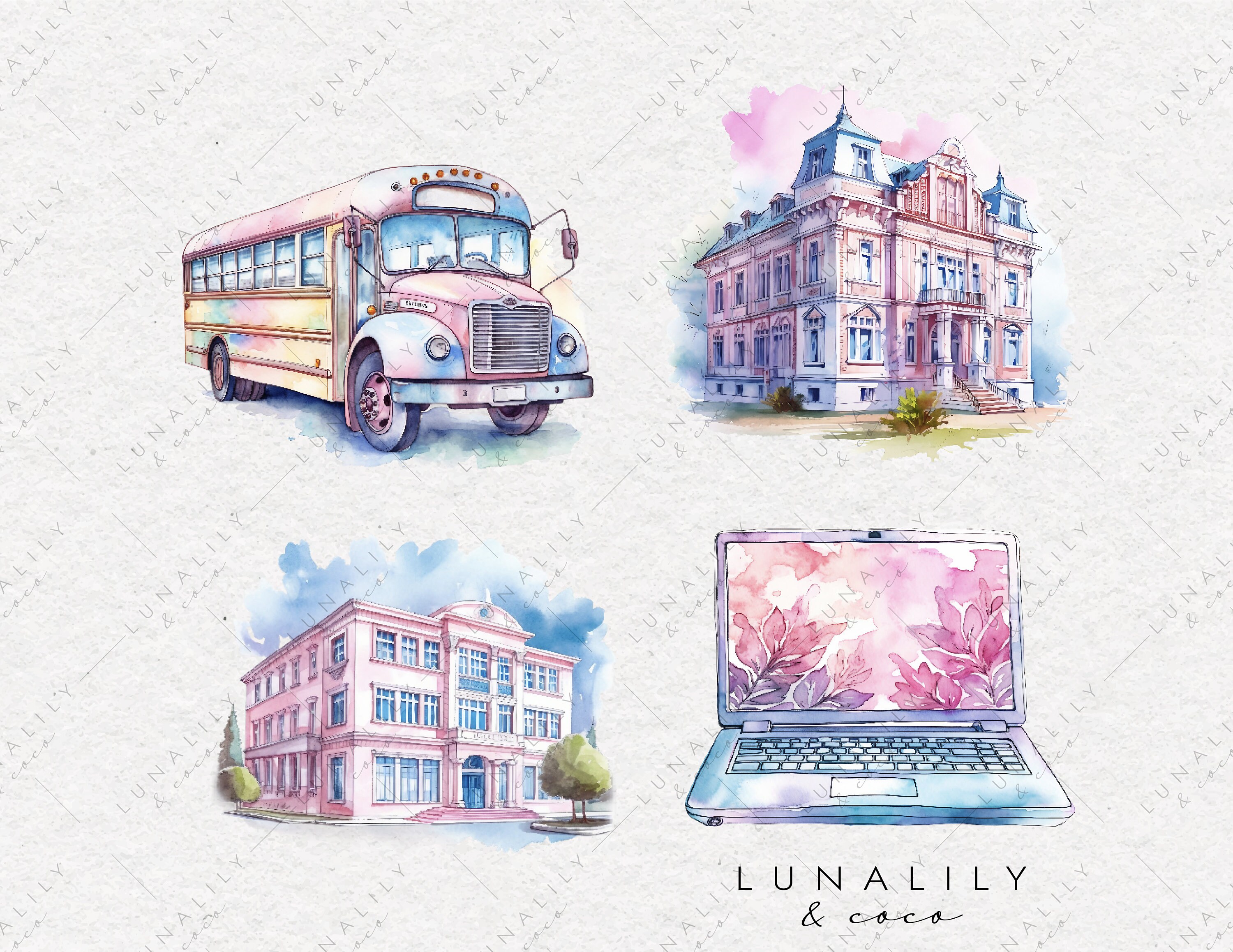 40 Watercolor Back to School Clipart, School Supplies Clipart, School ...
