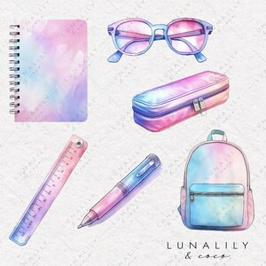 40 Watercolor Back to School Clipart, School Supplies Clipart, School ...