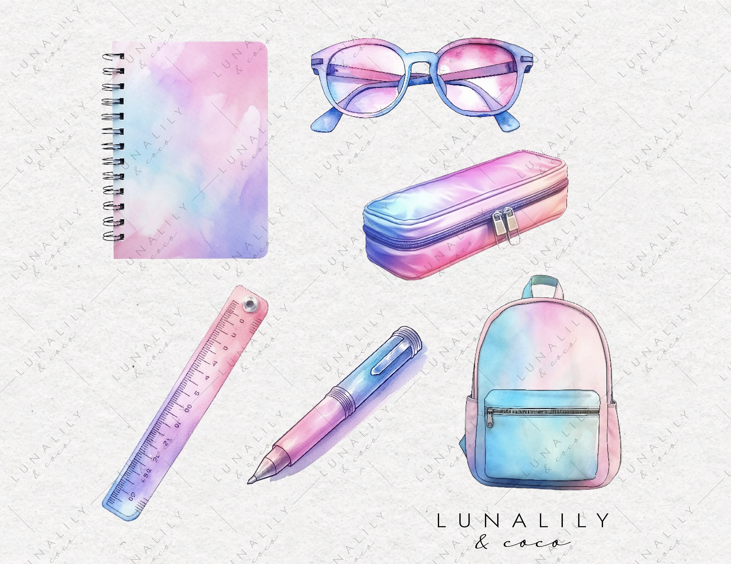 40 Watercolor Back to School Clipart, School Supplies Clipart, School ...