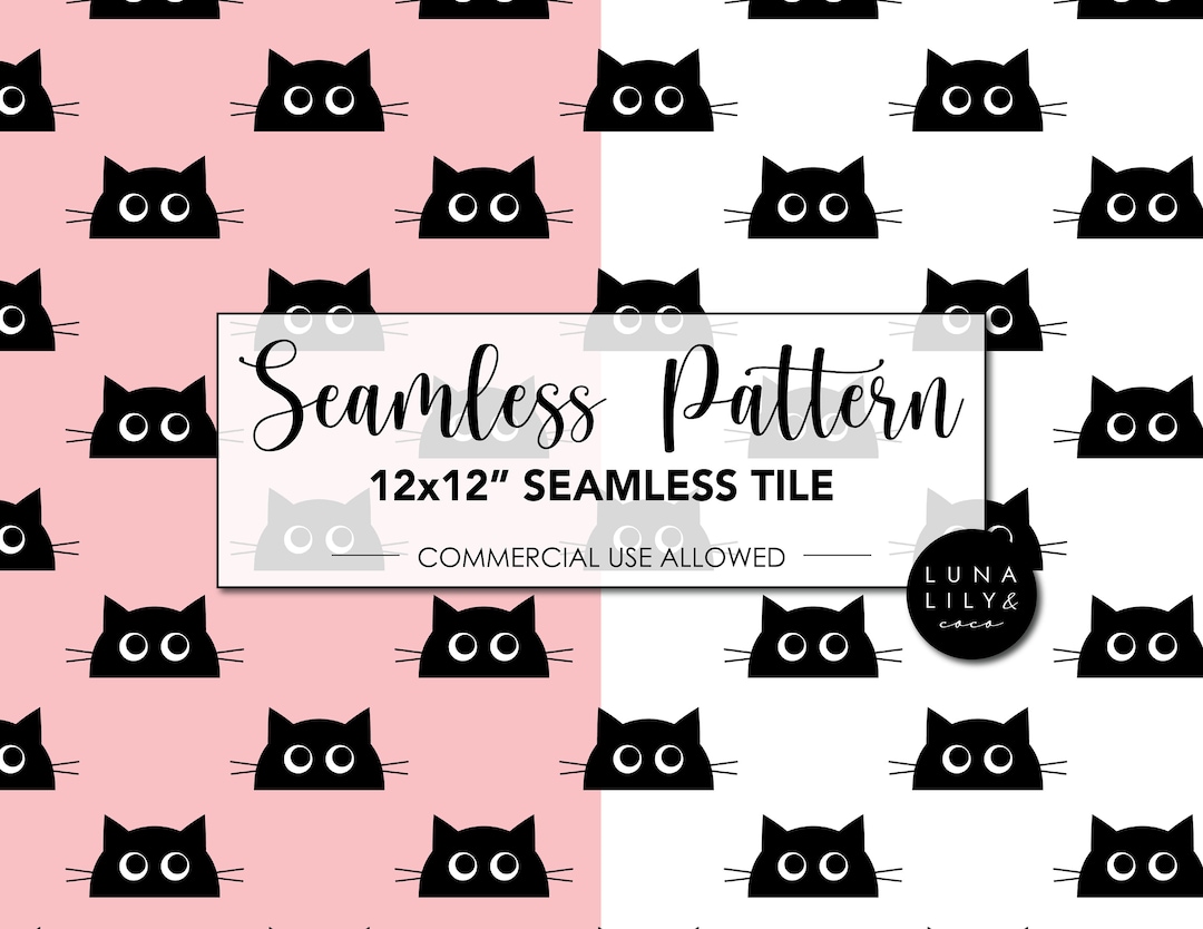 Black Cat Seamless Pattern, Cute Seamless, Cat Digital Paper, Seamless ...