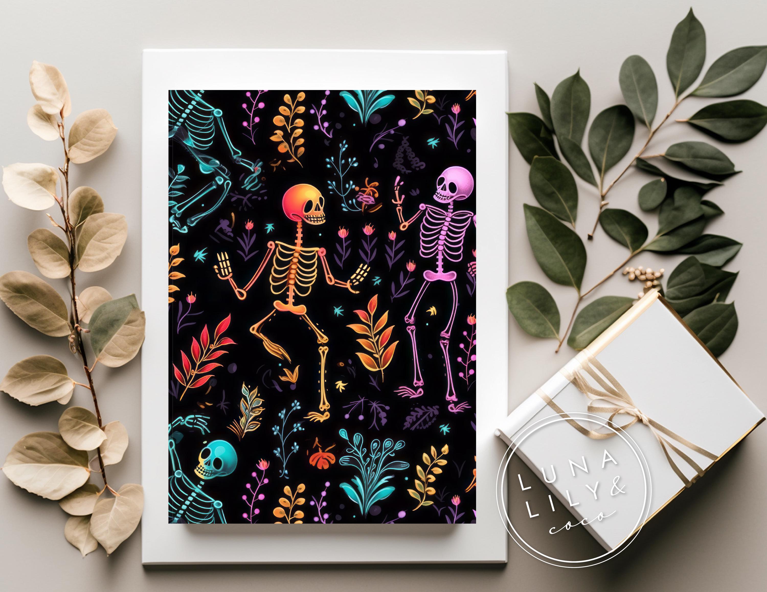 Colorful Skeleton Seamless Pattern, Halloween Seamless Pattern ...