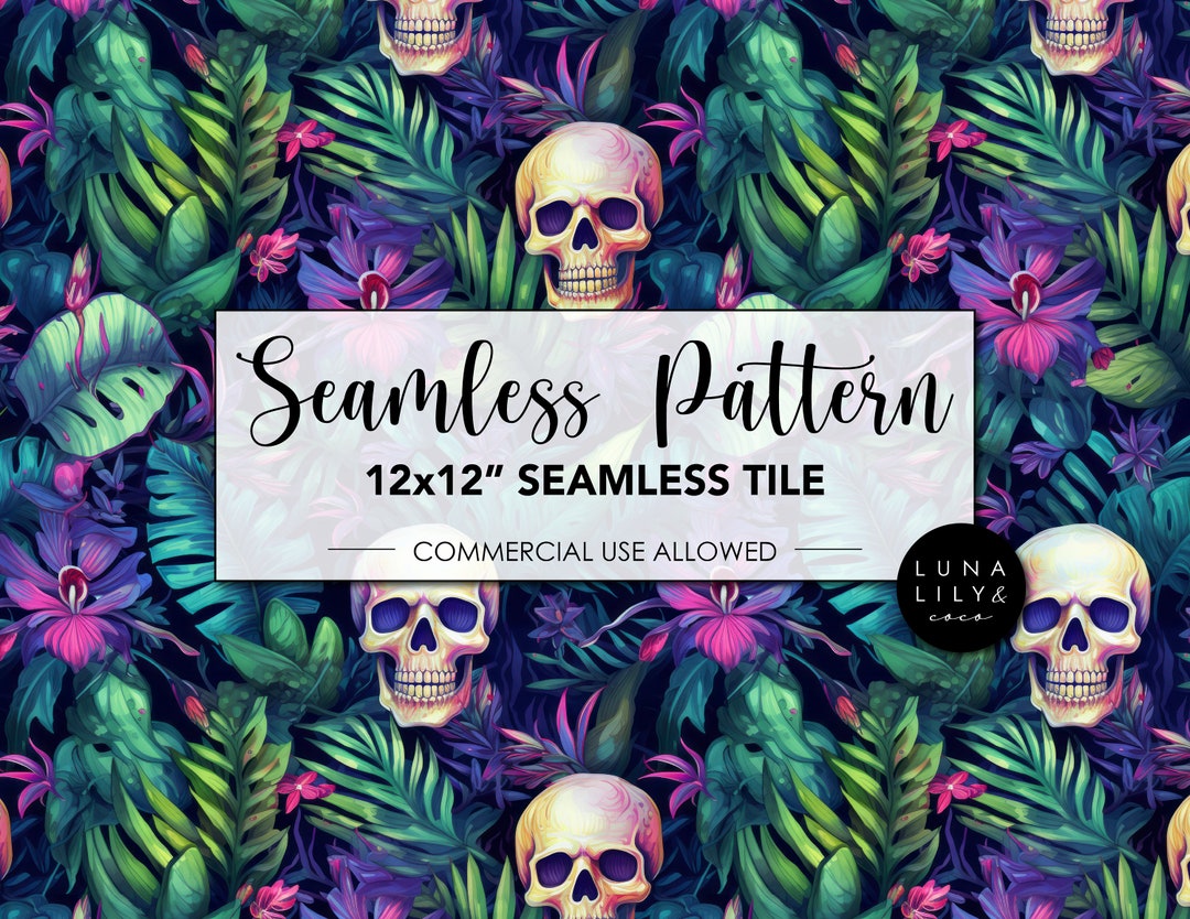 Skulls and Tropical Leaves Seamless File, Halloween Skull Pattern ...