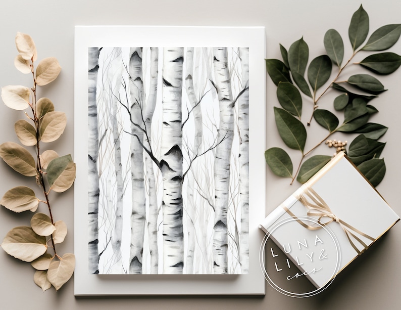 Forest Seamless Pattern, White Birch Tree Digital Paper, Woodland ...