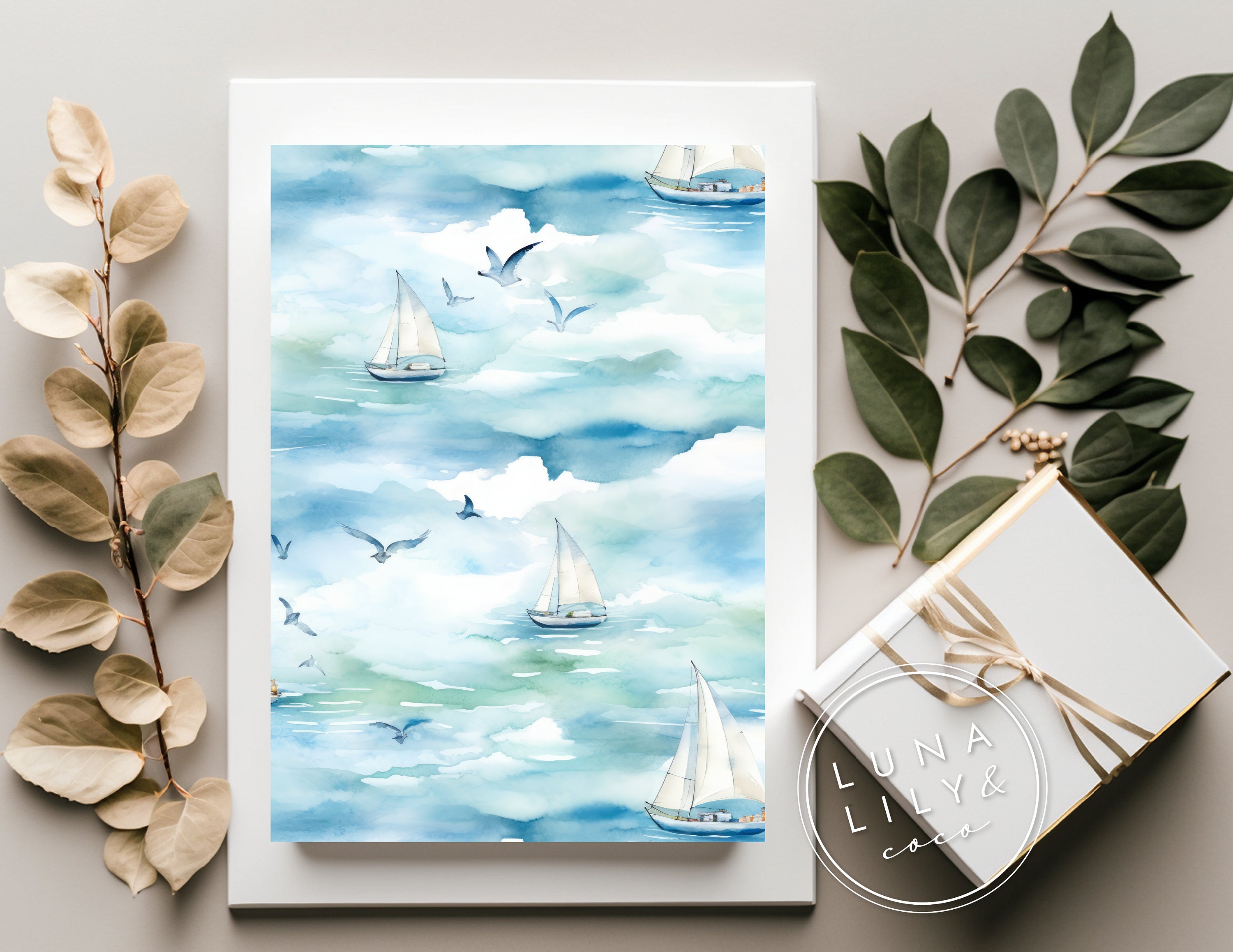 Nautical Seamless Pattern Tile, Ocean Seamless File, Watercolor ...