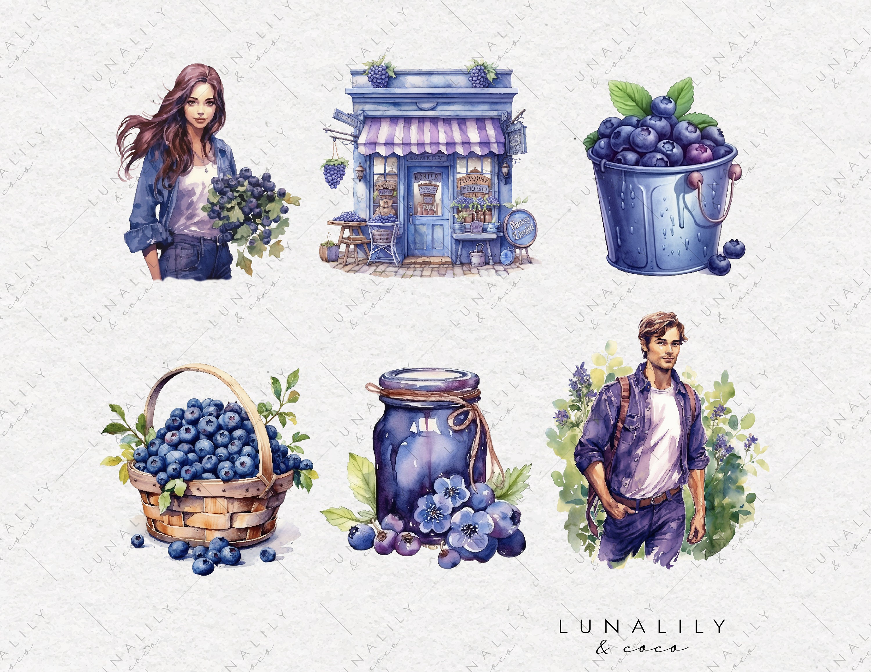 41 Watercolor Blueberries, Blueberry PNG, Blueberry Clipart, Commercial ...