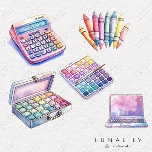 40 Watercolor Back to School Clipart, School Supplies Clipart, School ...