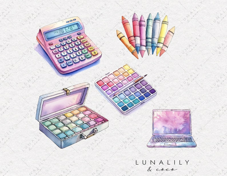 40 Watercolor Back to School Clipart, School Supplies Clipart, School ...