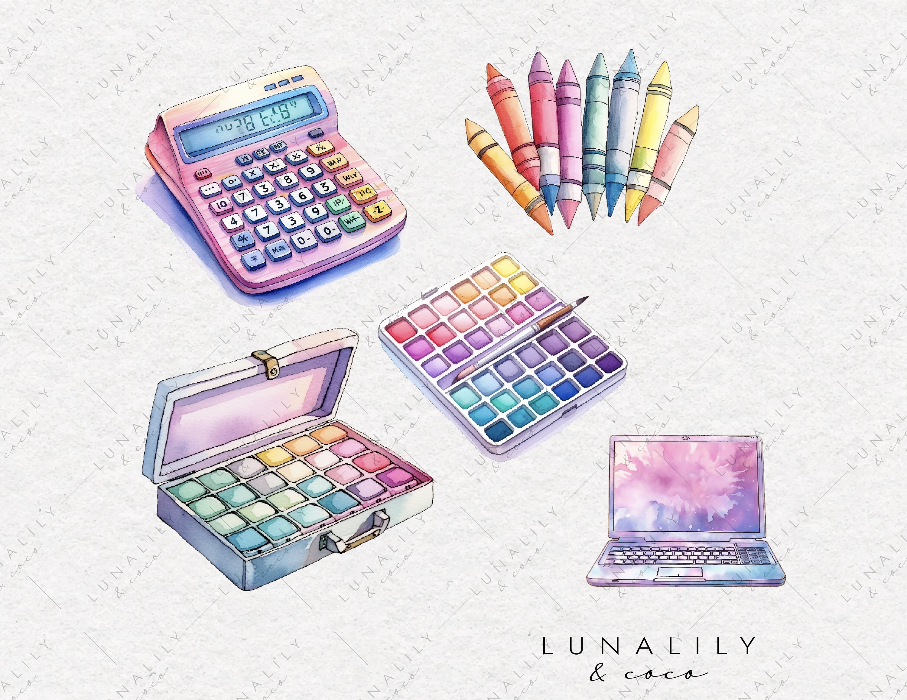 40 Watercolor Back to School Clipart, School Supplies Clipart, School ...