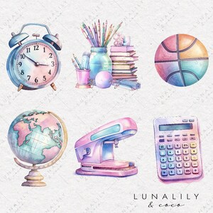 40 Watercolor Back to School Clipart, School Supplies Clipart, School ...