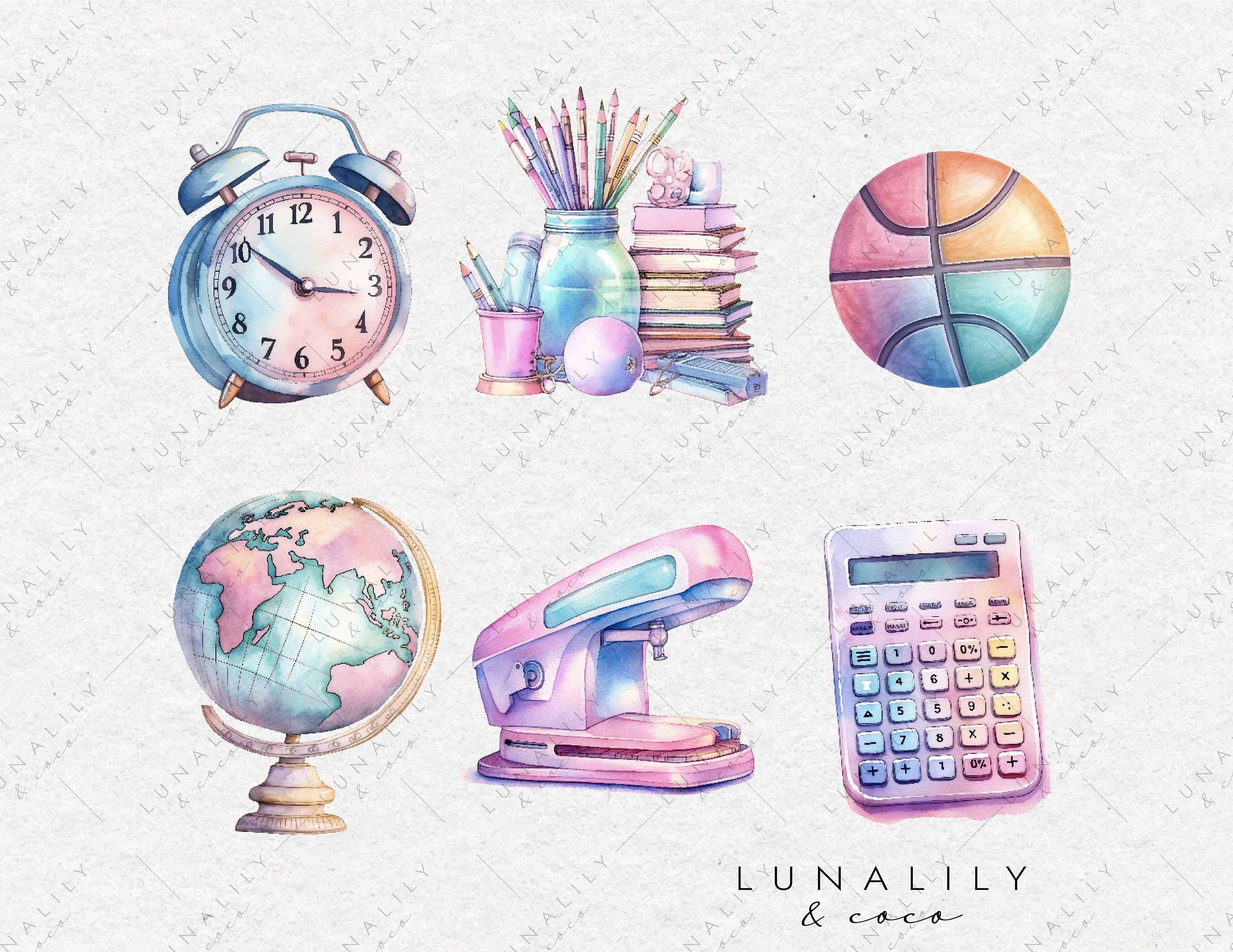 40 Watercolor Back to School Clipart, School Supplies Clipart, School ...