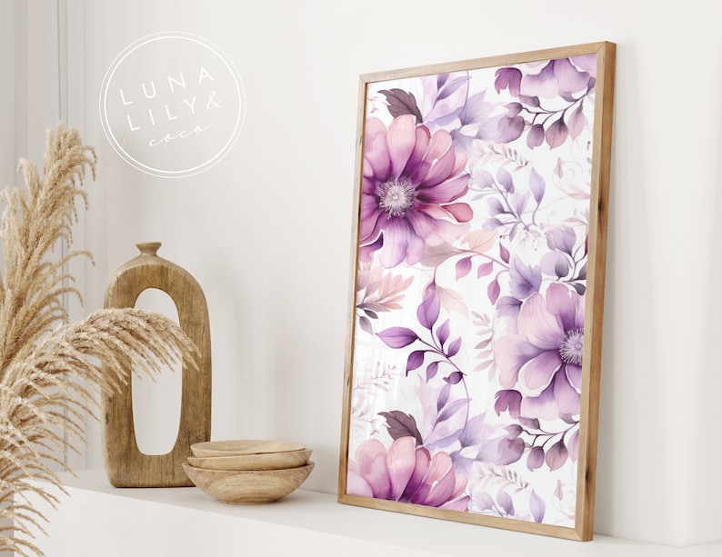 Watercolor Floral Seamless Pattern Tile, Purple and Pink Repeating ...