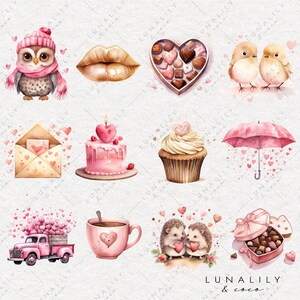100 Pink Valentine Cliparts, PNG Cliparts Valentine Bundle, Watercolor ...