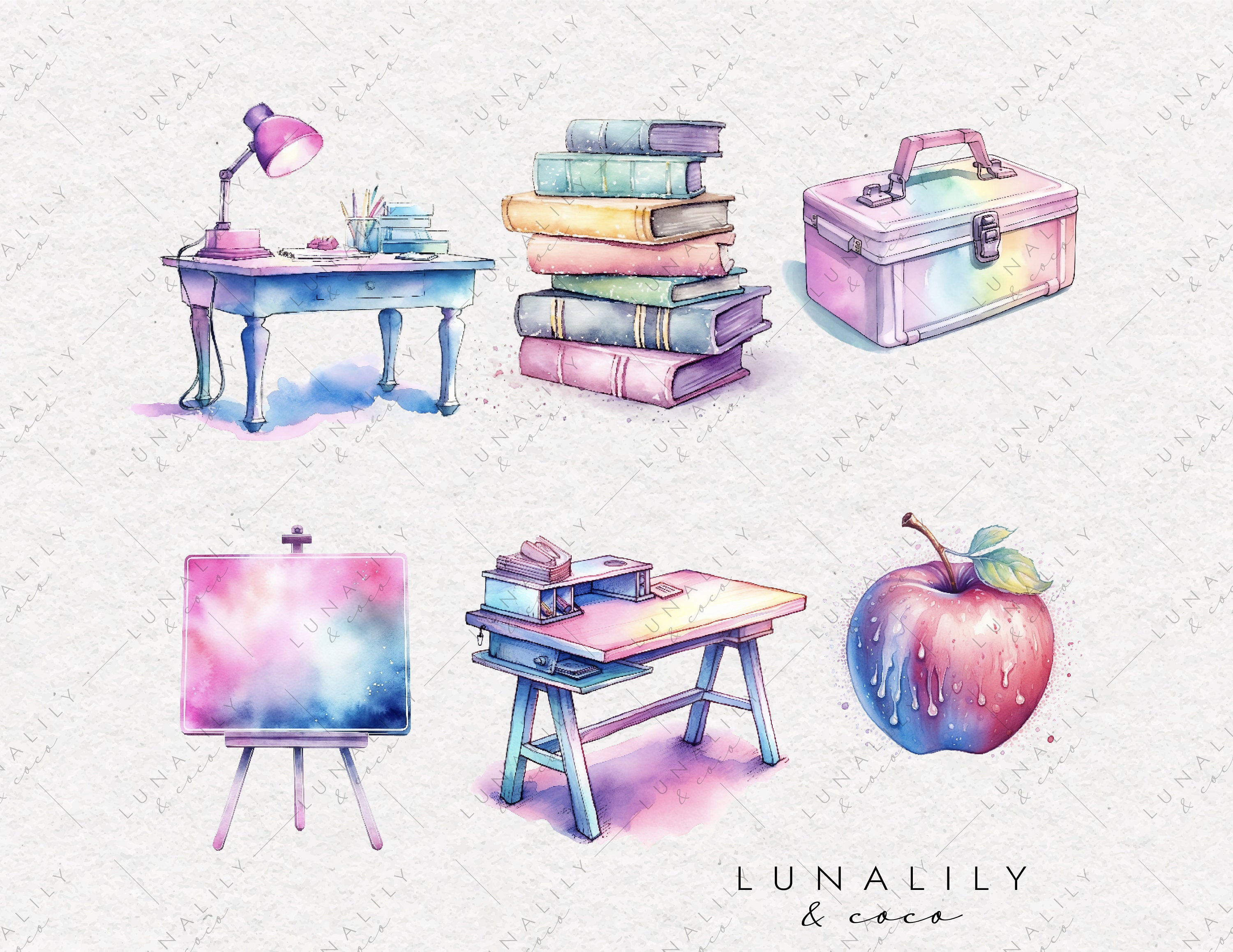 40 Watercolor Back to School Clipart, School Supplies Clipart, School ...