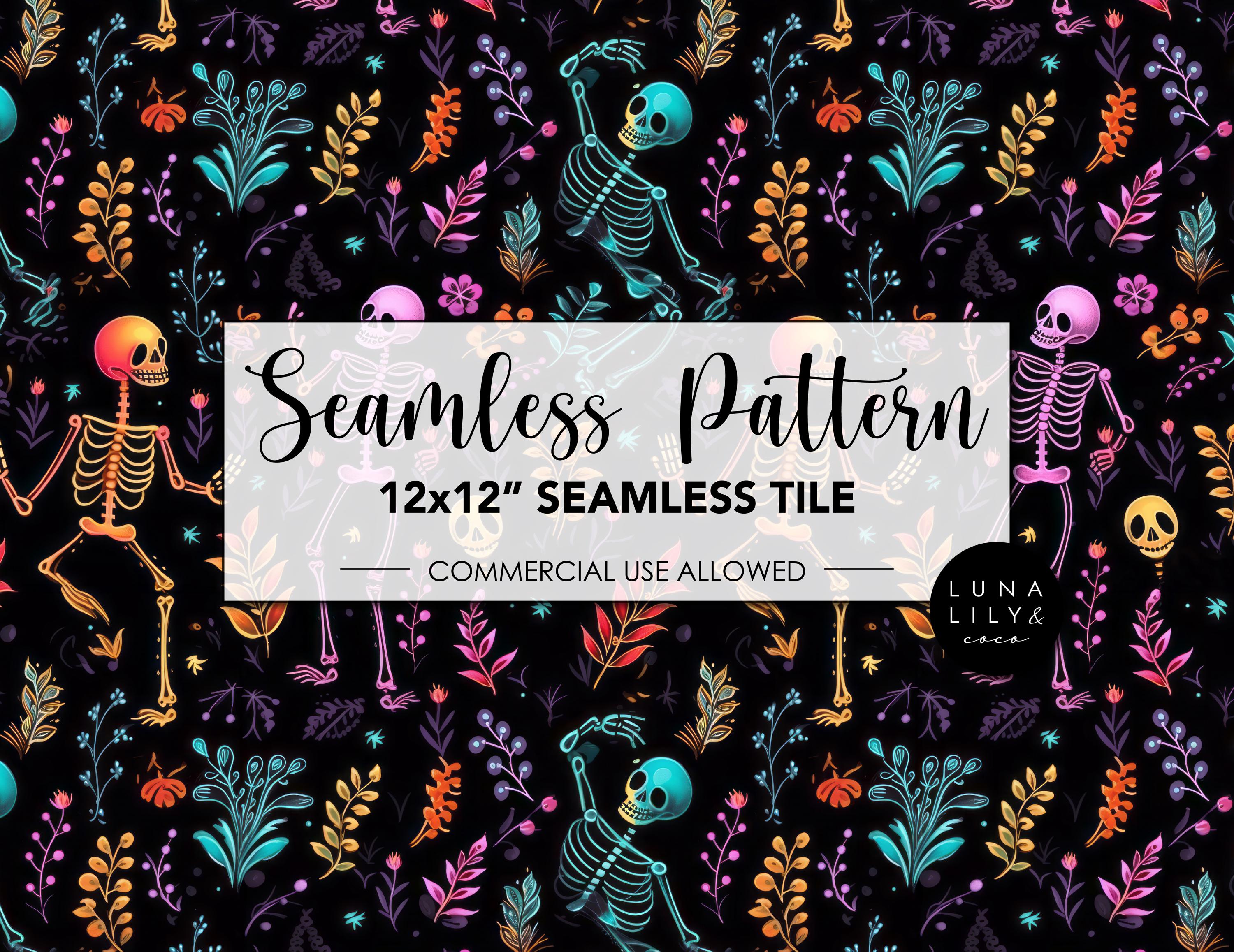 Colorful Skeleton Seamless Pattern, Halloween Seamless Pattern ...