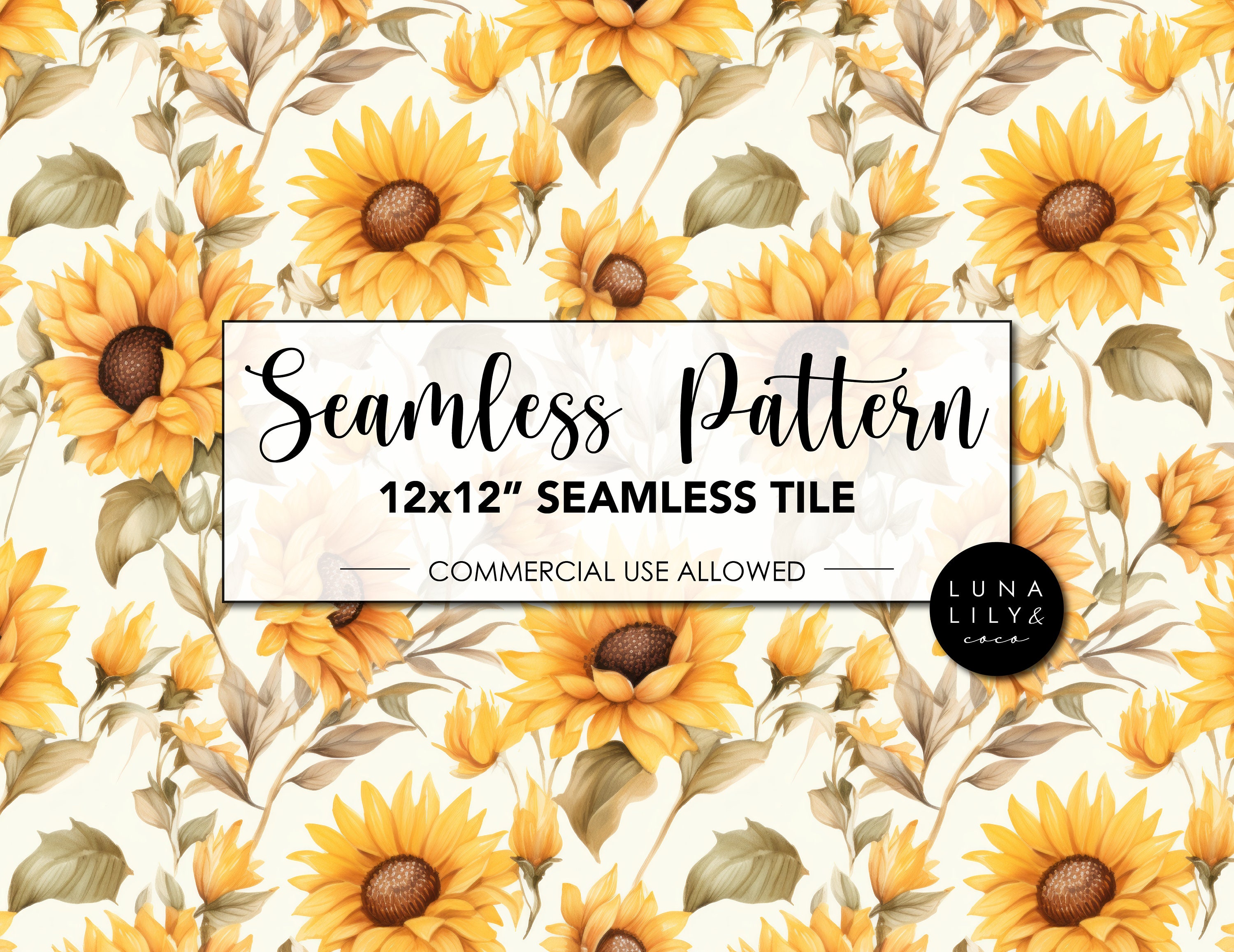 Watercolor Sunflower Seamless Pattern Tile, Repeating Pattern, Floral ...