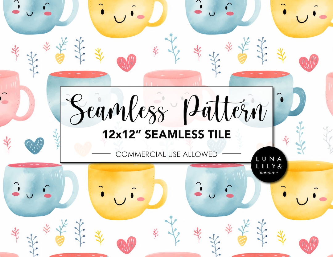 Funny Teacups, Tea Cups Seamless Pattern, Teacups Prints, Teacups With ...