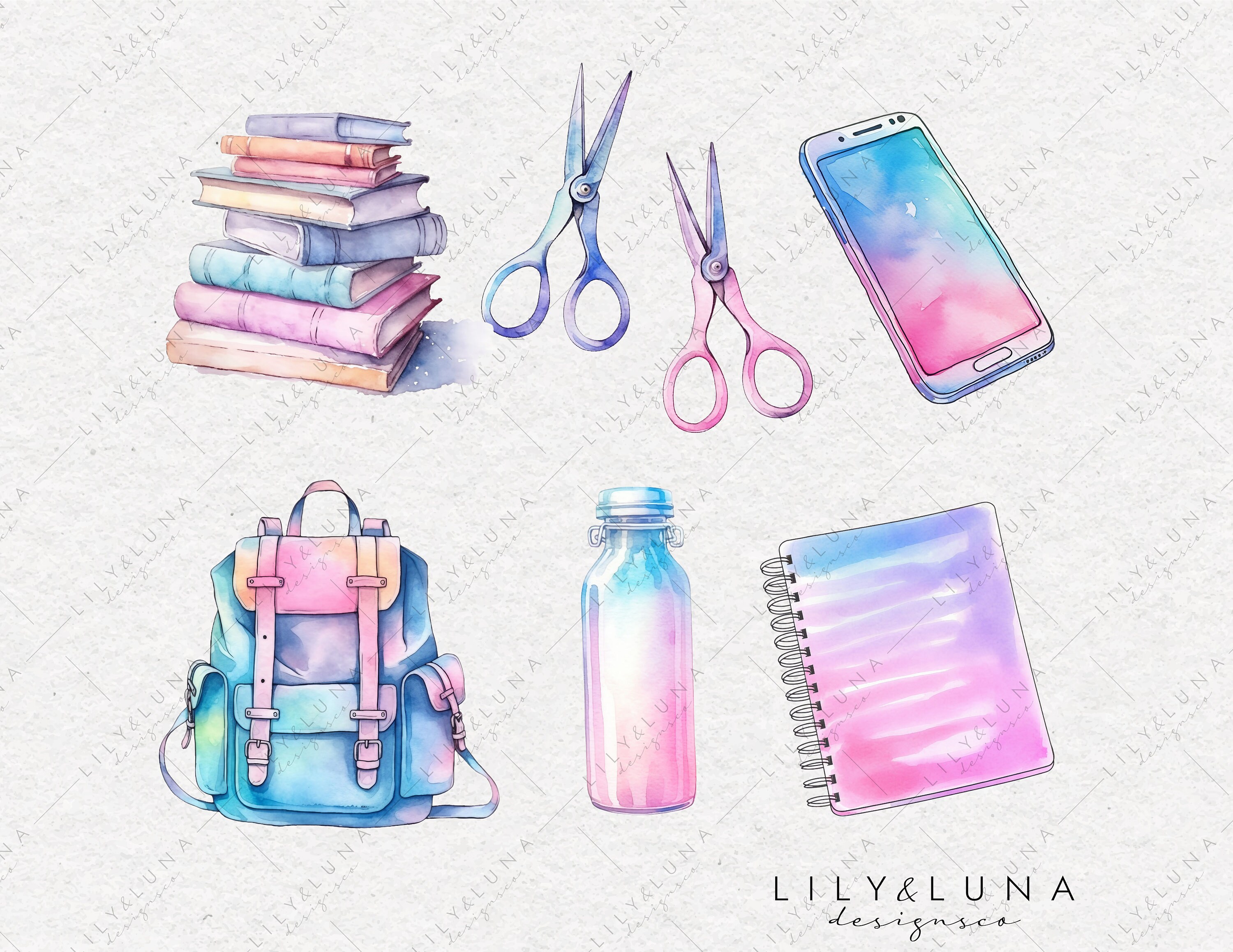 40 Watercolor Back to School Clipart School Supplies Clipart - Etsy