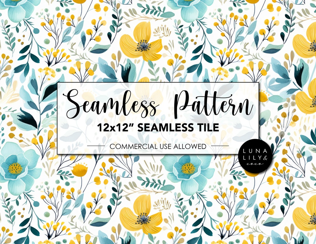 Blue and Yellow Abstract Floral Seamless Pattern Tile, Floral Seamless ...