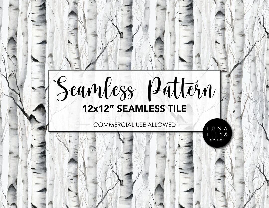 Forest Seamless Pattern, White Birch Tree Digital Paper, Woodland ...