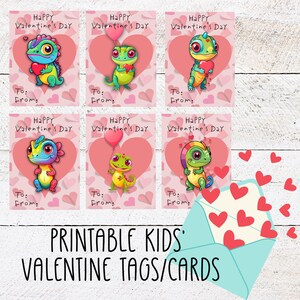 Printable Kids Colorful Chameleon Valentine Cards or Tags Instant ...