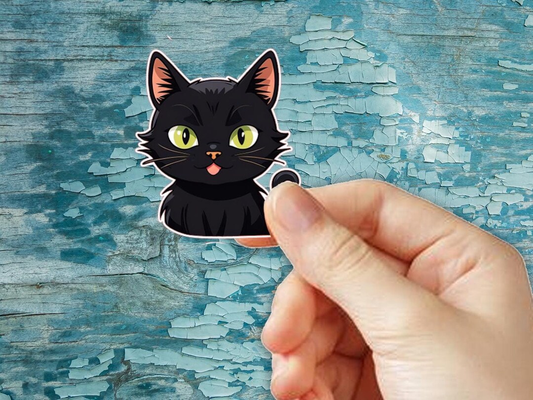Waterproof Vinyl Sticker - Cute & Durable Black Kitten Sticker for ...