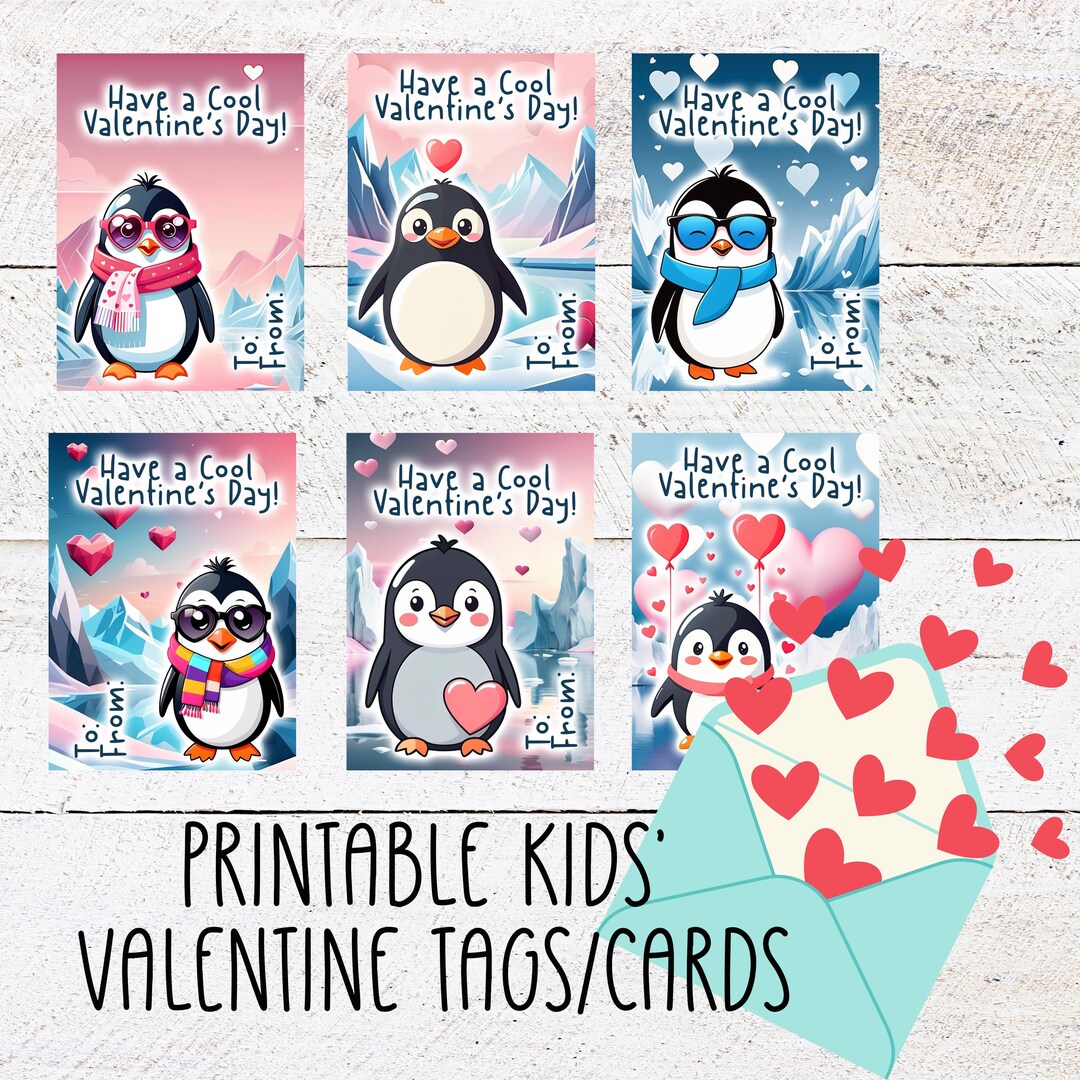 Printable Kids Penguin Valentine Cards or Tags Instant Download - Etsy