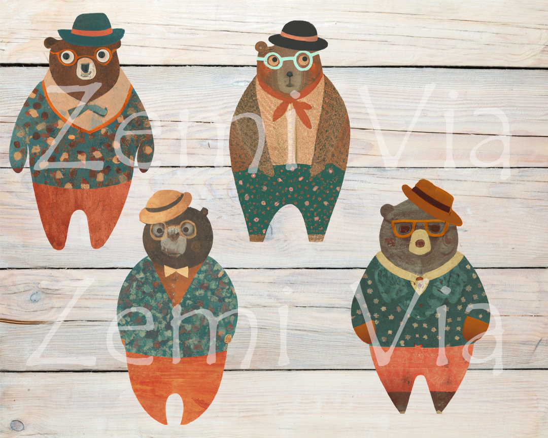 Bohemian Bears Clipart PNG Instant Digital Download - Etsy