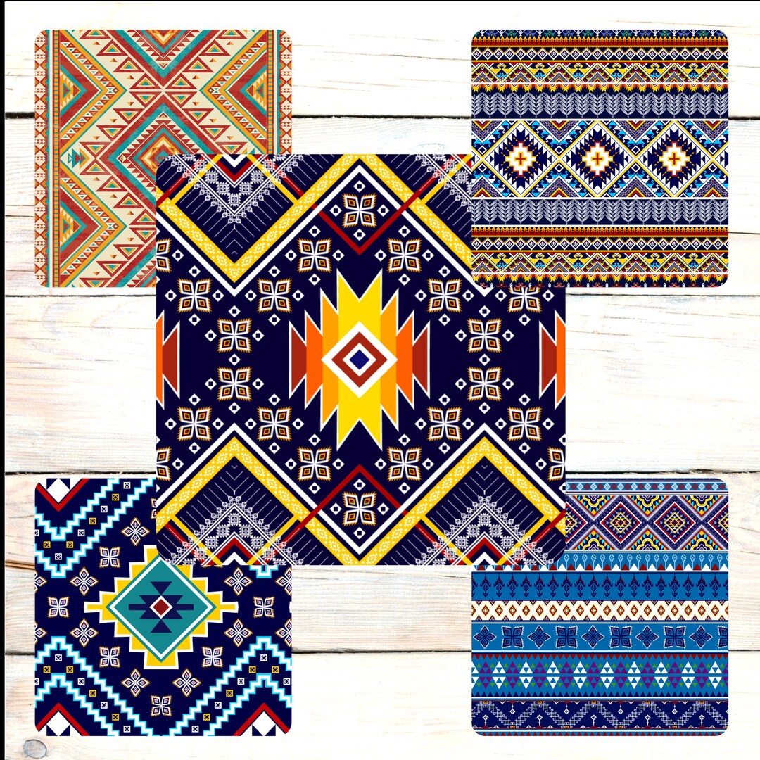 Set of 5 Square Neoprene Native American Patterned Drink - Etsy