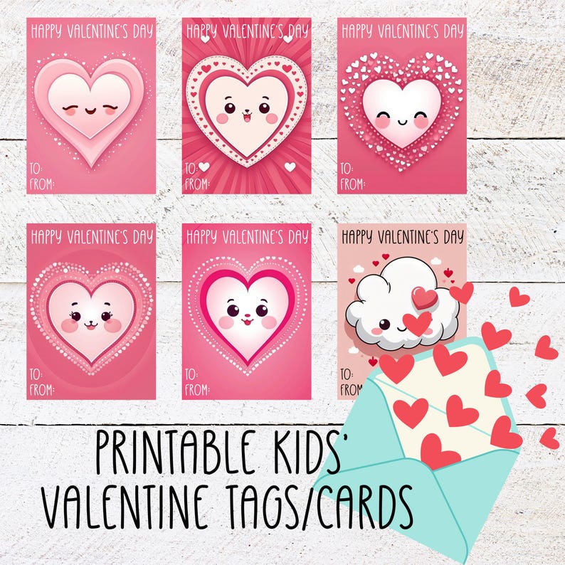 Printable Kids Pink Heart Valentine Cards or Tags Instant Download - Etsy