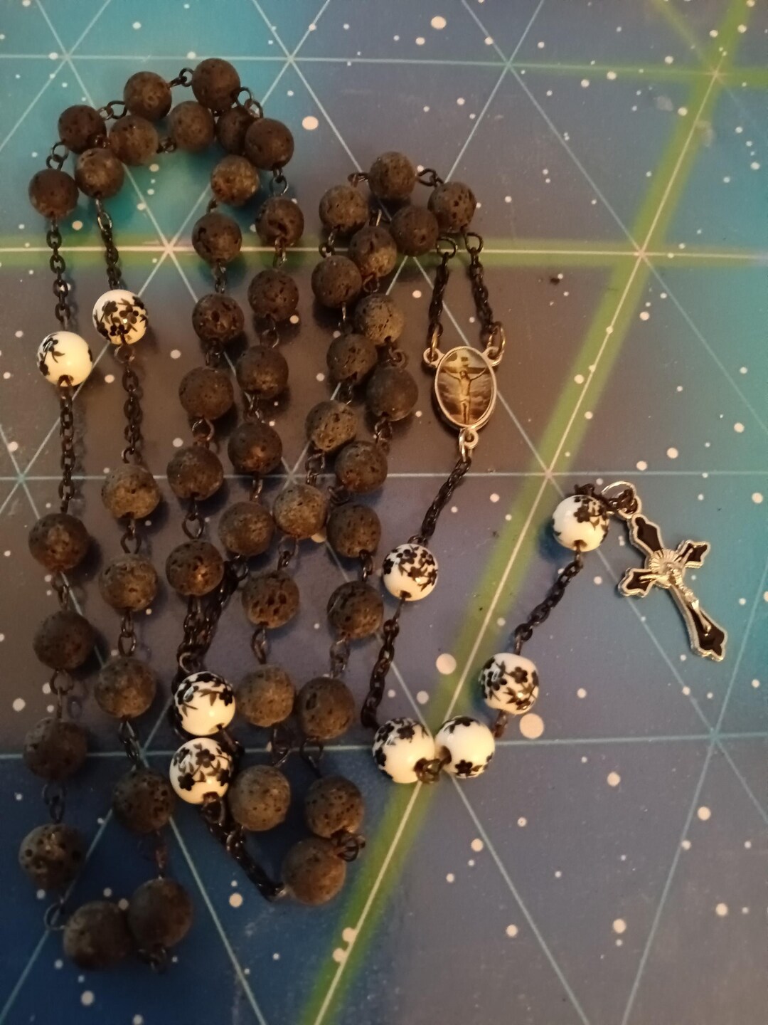 Black Bead Holy Rosary With Floral White Beads - Etsy