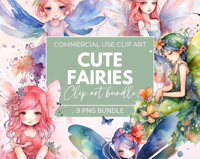 12 Watercolor Cute Fairies Clipart Bundle, Fairy PNG, JPG Files ...