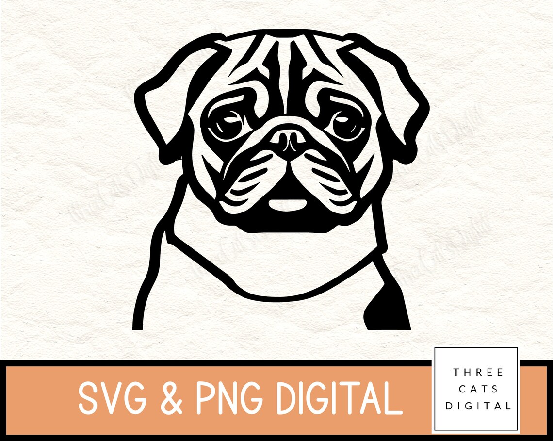 Pug Svg, Pug Clip Art, Dog Svg, Dog Silhoutte Svg, Dog Breed Svg, Cute ...