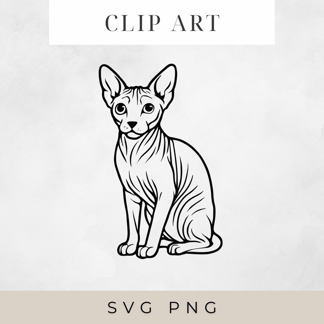 Sphynx Cat Line Art SVG PNG – Hairless Cat Clipart for Cricut ...
