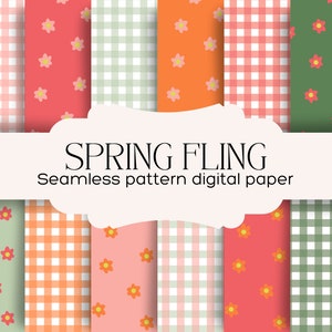 Gingham and Daisies Digital Paper, Boho Floral, Seamless Repeat Pattern ...