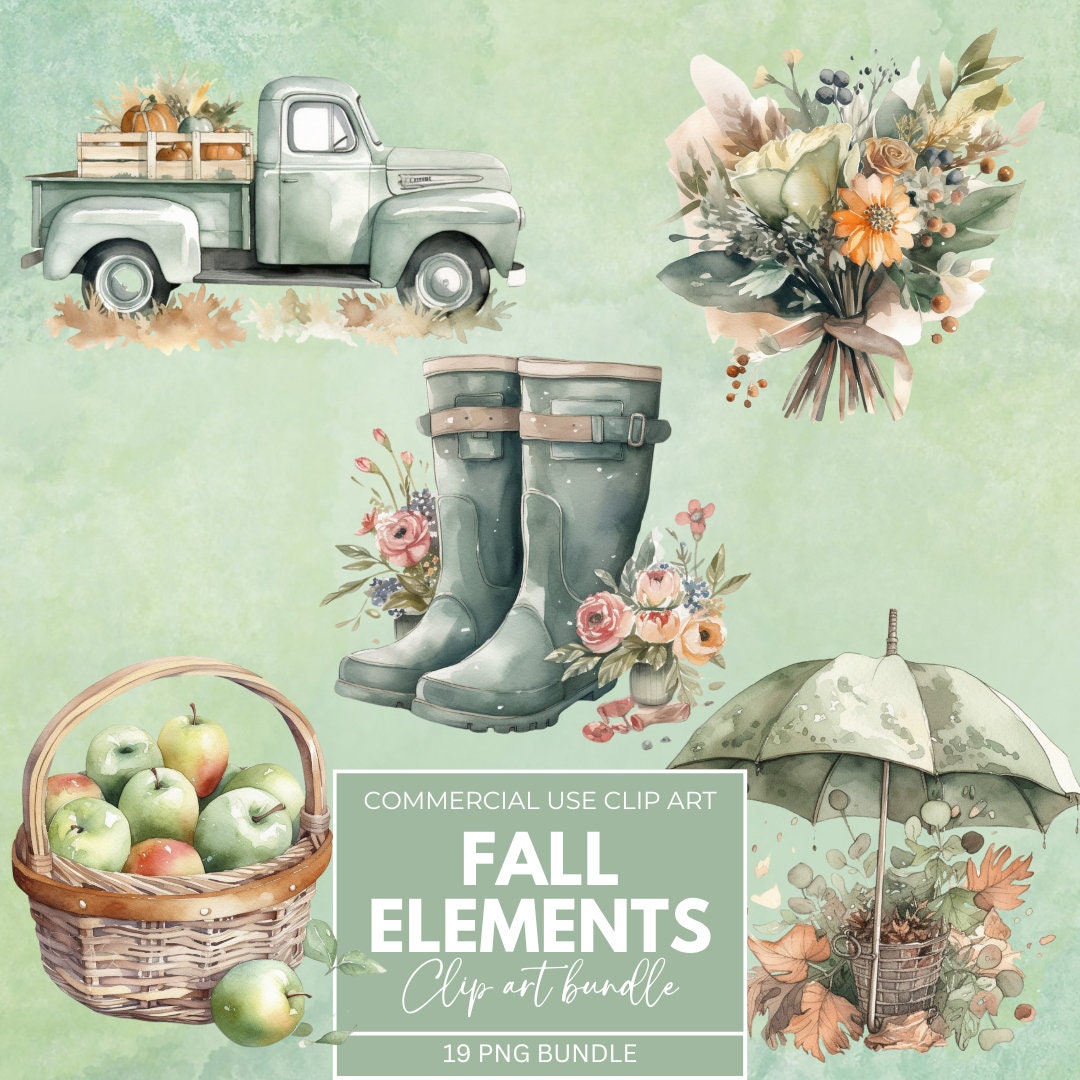 Watercolor Autumn Clipart Bundle, Fall Elements Clip Art, Cozy Fall ...