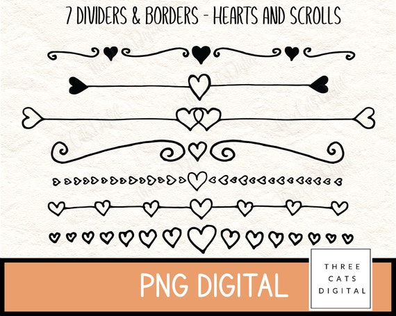 Hand Drawn Clip Art Text Dividers Hearts and Scrolls - Etsy