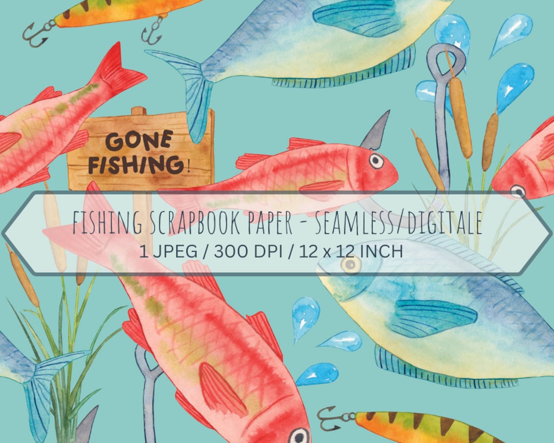 Fishing Scrapbook Paper, Fishing Seamless Paper, Scrapbook Clip Art ...