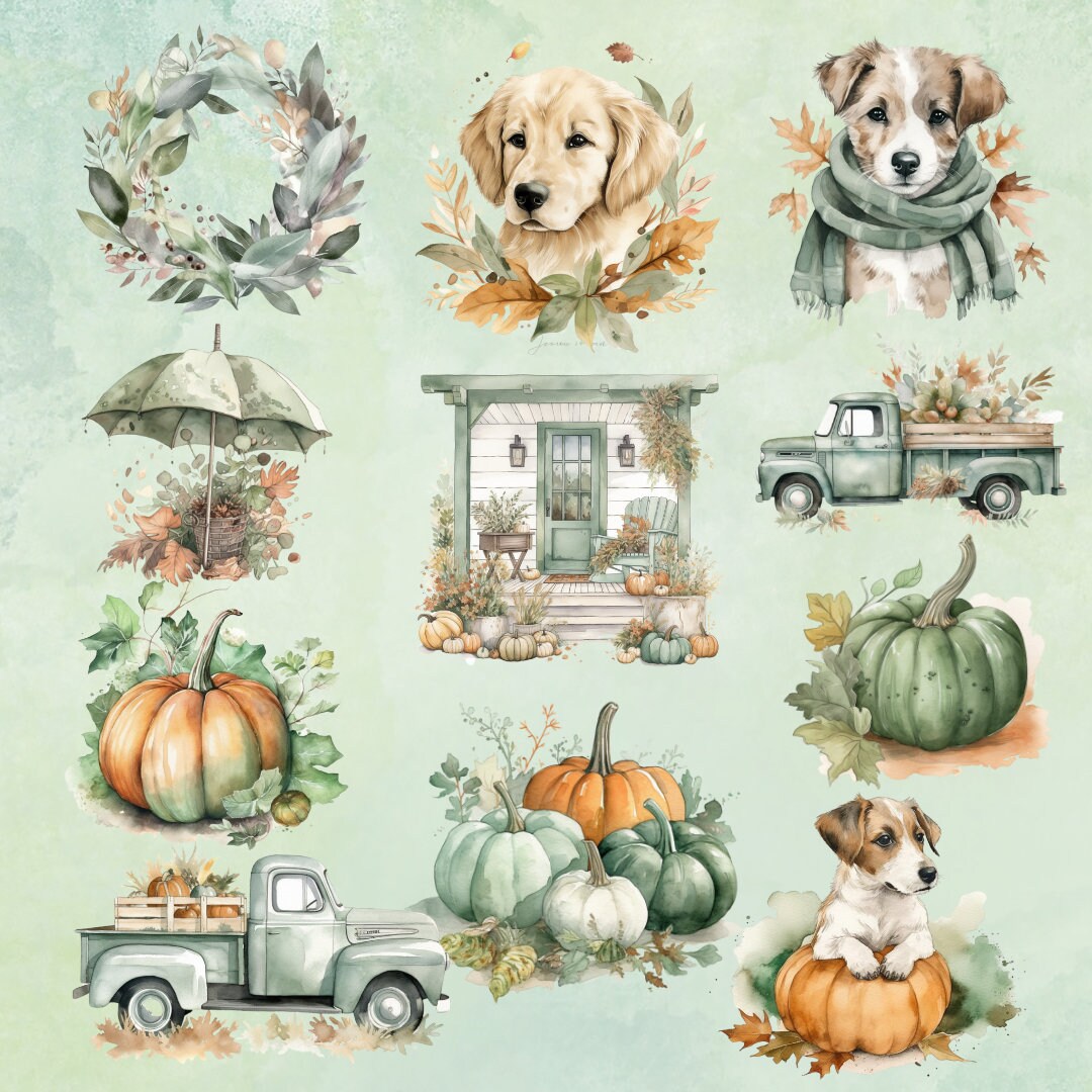 Watercolor Autumn Clipart Bundle, Fall Elements Clip Art, Cozy Fall ...