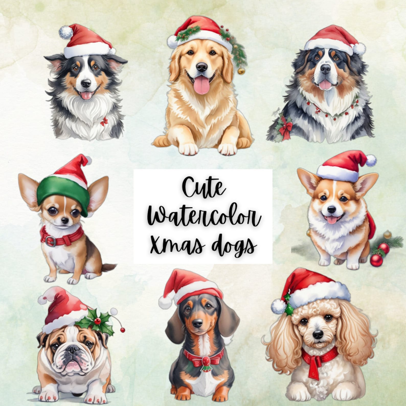 Watercolor Dogs Png, Christmas Dogs Clip Art, Dog Breed Clip Art, Pets ...