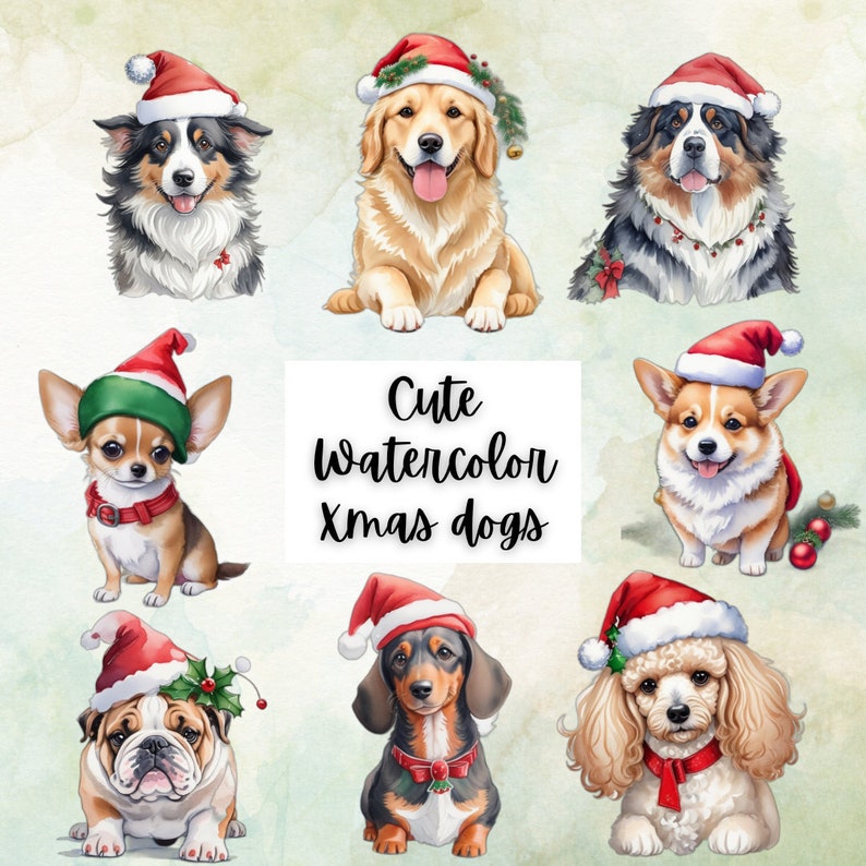 Watercolor Dogs Png, Christmas Dogs Clip Art, Dog Breed Clip Art, Pets ...