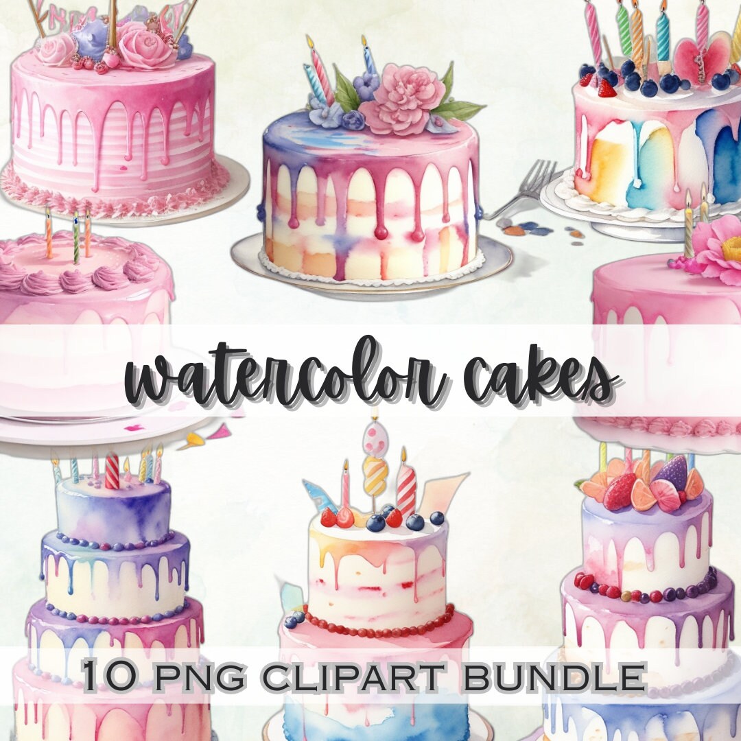 Birthday Cake Clipart, Pastel Cakes PNG, Birthday PNG, Watercolor Cakes ...
