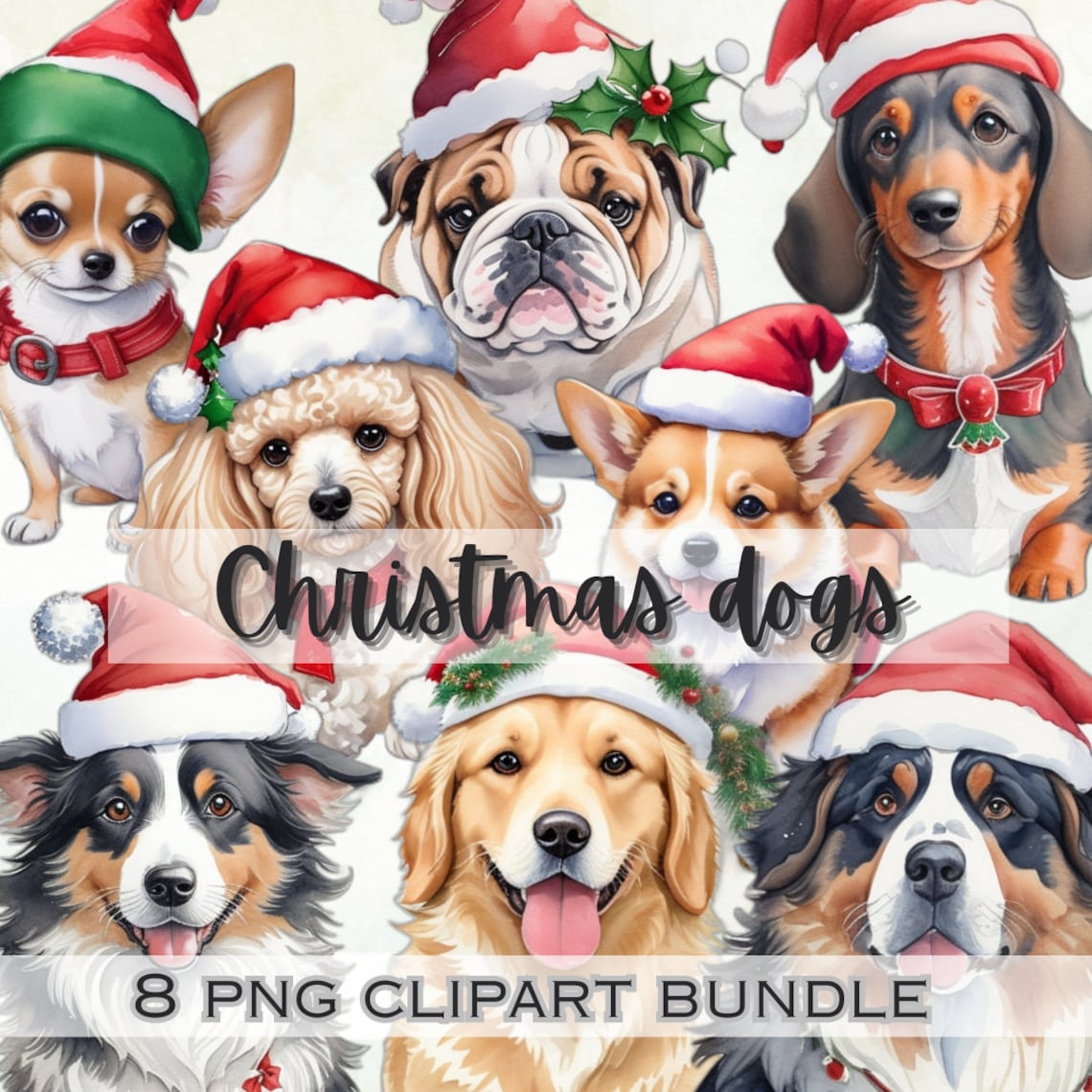 Watercolor Dogs Png, Christmas Dogs Clip Art, Dog Breed Clip Art, Pets ...