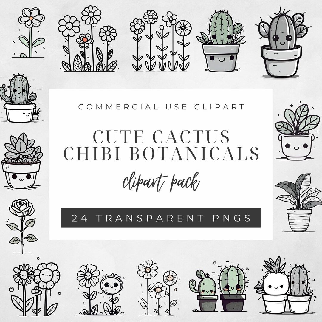 Chibi Clipart, Cactus Clipart, Chibi Botanicals Svg, Cute Cactus Png ...