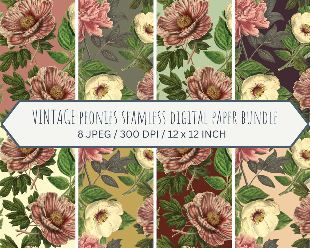 Vintage Flowers Digital Paper Bundle, Peonies, Antique Floral Seamless ...