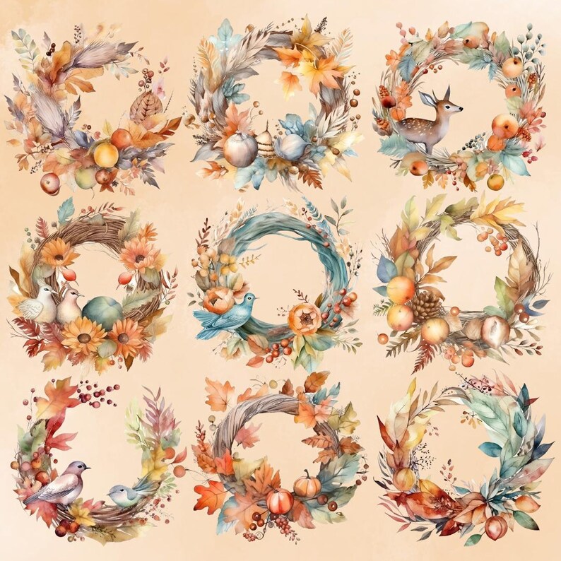 Watercolor Autumn Clipart Bundle, Fall Wreath Clipart, Fall Elements ...