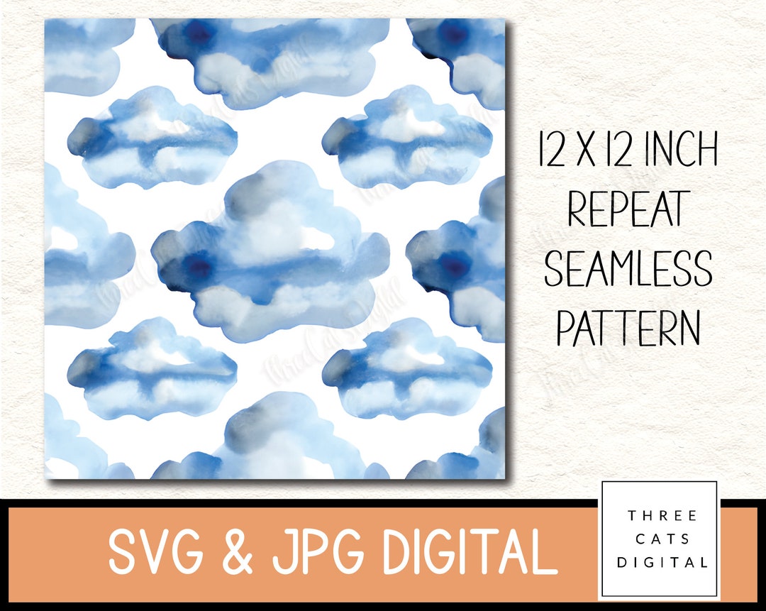 Cloud Digital Paper, Cloud Seamless Print, Blue Clouds Watercolor ...