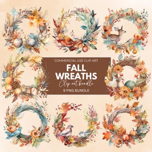 Watercolor Autumn Clipart Bundle, Fall Wreath Clipart, Fall Elements ...